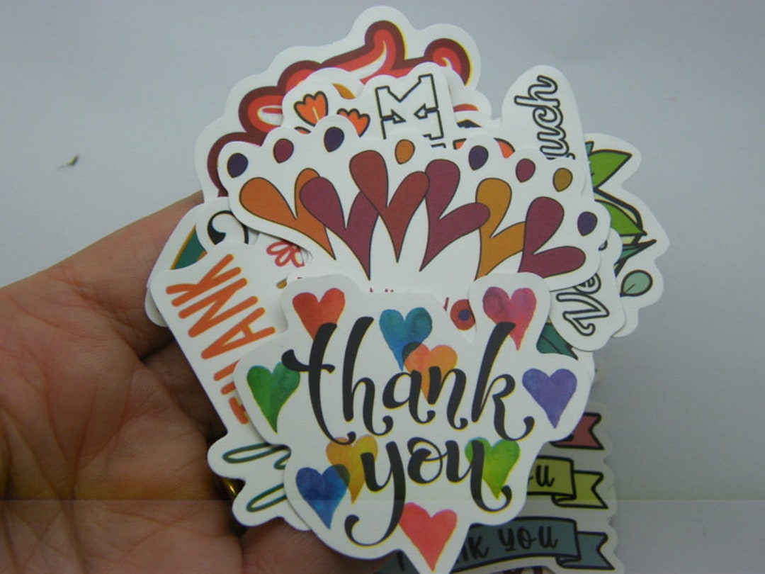 50 Thank You Themed Stickers Random Mixed Paper 56 - Etsy