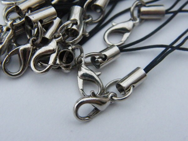 20 Black and Silver Cell Phone Strap 70mm With Lobster Clasp - Etsy