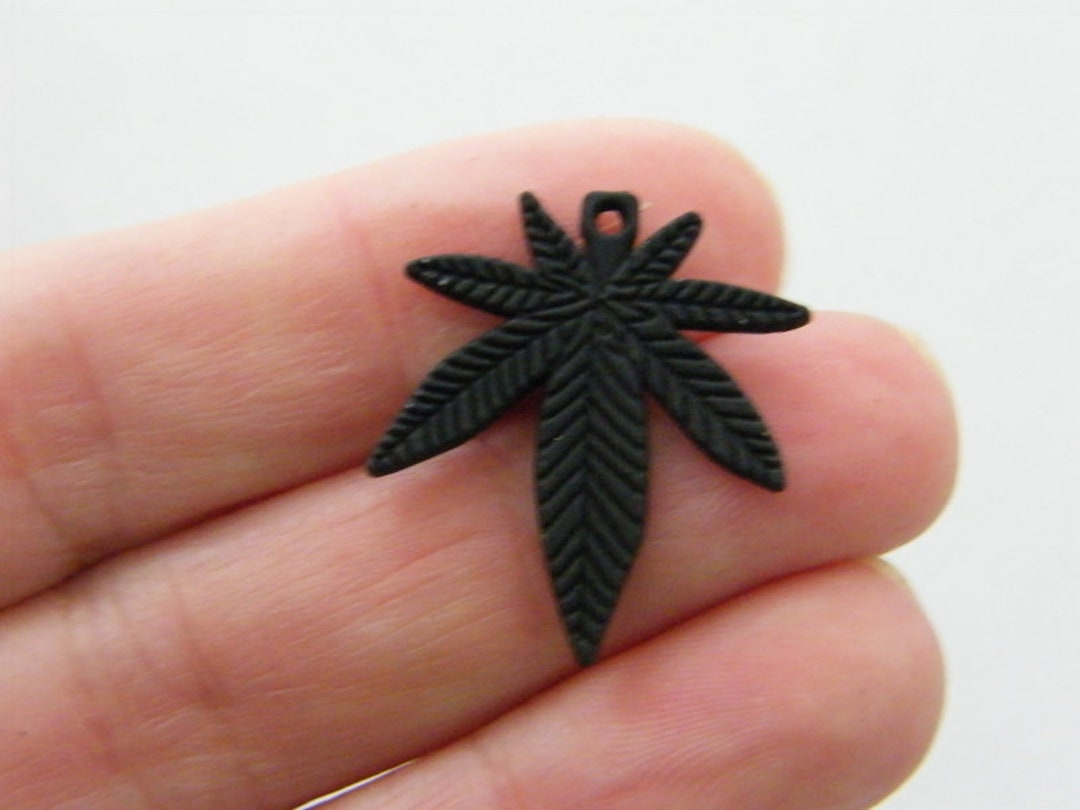 4 Marijuana Weed Leaf Charms Black Tone L63 - Etsy