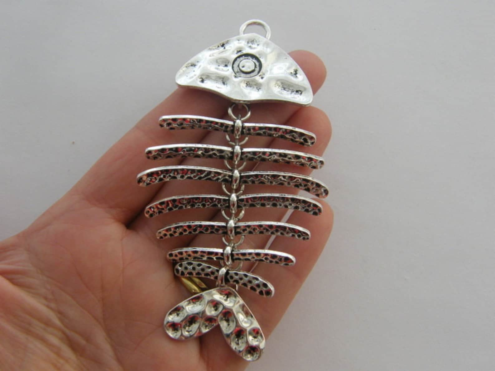 1 Fish Bone Pendant Antique Silver Tone FF24 - Etsy