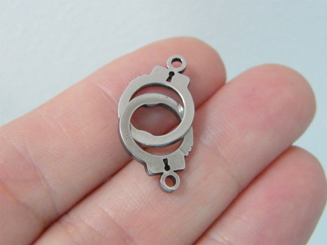 1 Pair of Handcuffs Charm or Connector Silver Stainless Steel G37 - Etsy