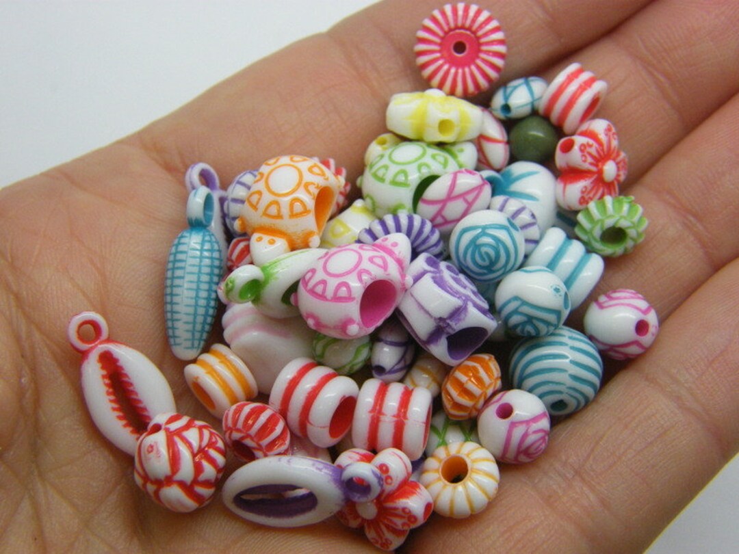 120 Mixed Beads and Charms Random Mixed Acrylic AB558 - Etsy