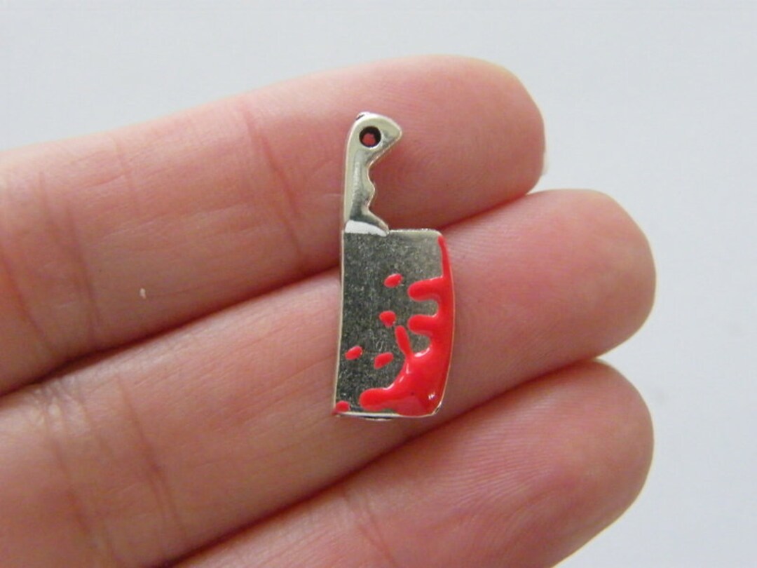 4 Bloody Meat Cleaver Knife Charms Red Antique Silver Tone HC887 - Etsy