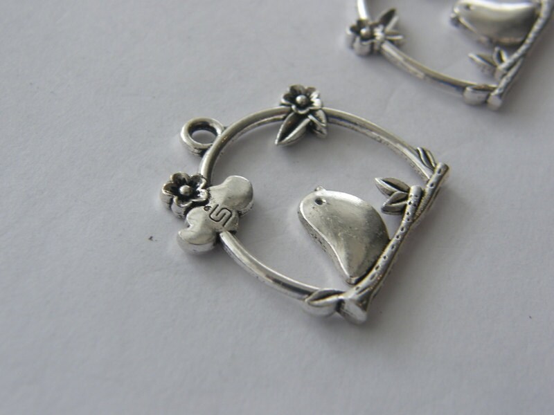 4 Bird Perch Pendants Antique Silver Tone B2 - Etsy