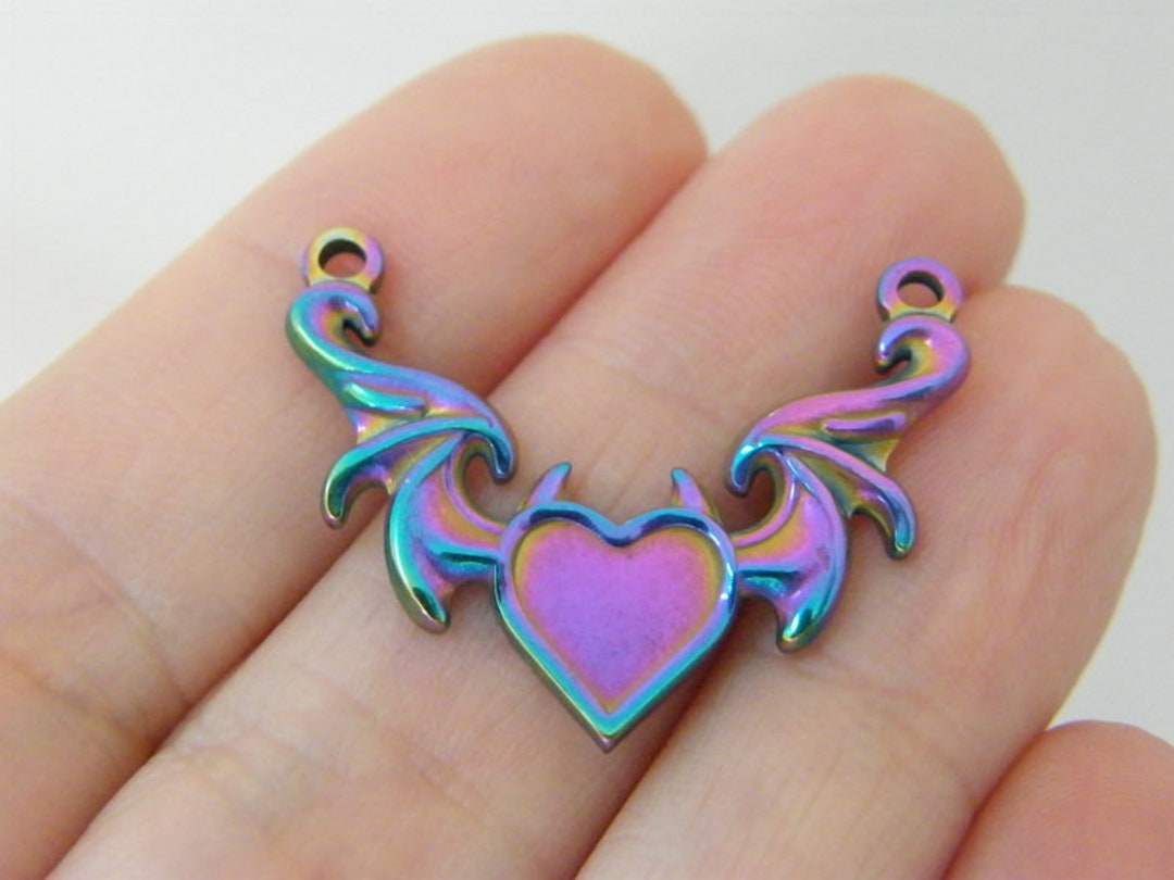 4 Heart Devil Wings Connector Charms Multi Colour Stainless Steel ...