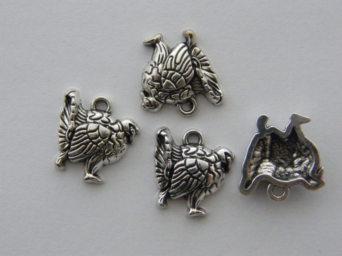 4 Turkey Charms Antique Silver Tone B153 - Etsy