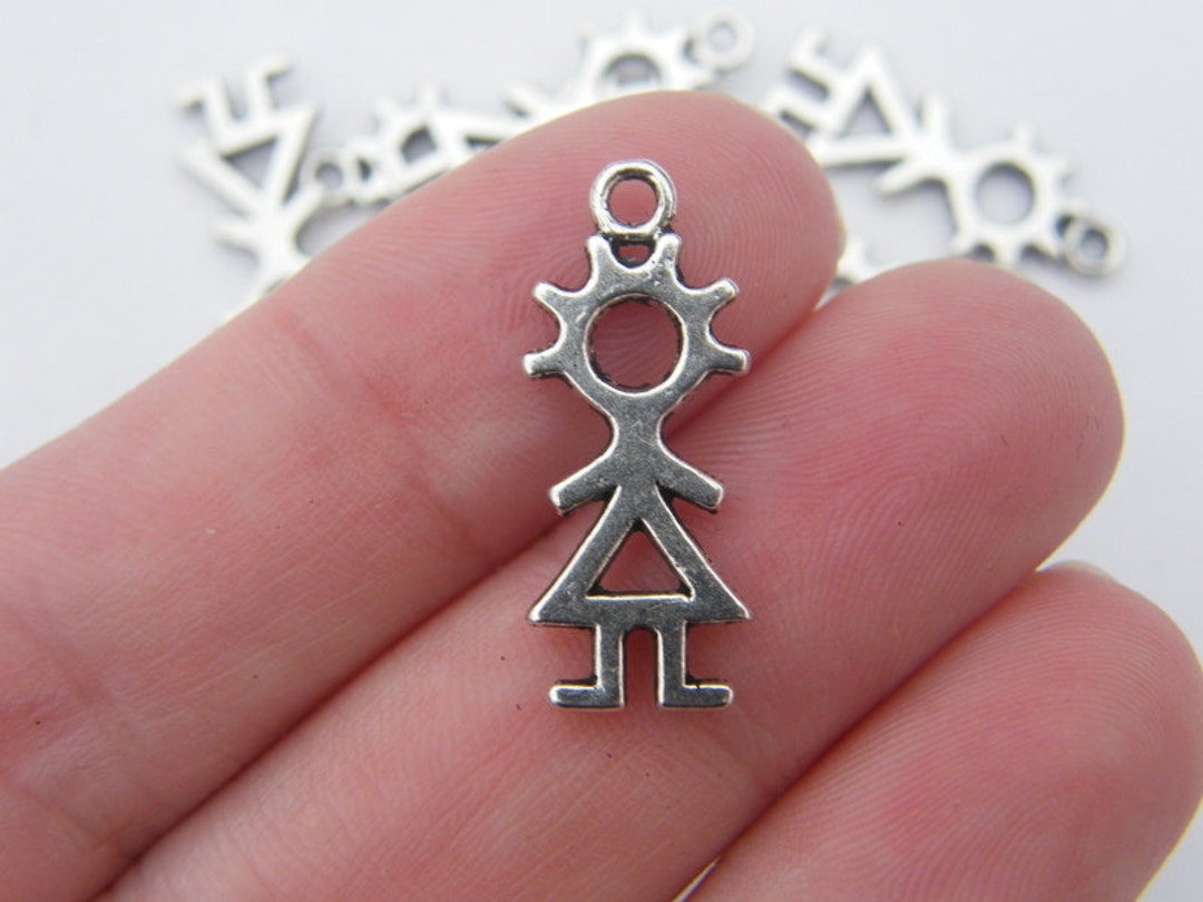 10 Stick Figure Girl Charms Antique Silver Tone P90 - Etsy