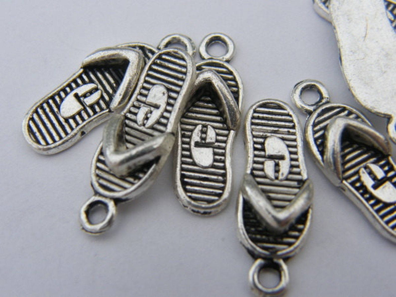 8 Flip Flop Sandal Shoe Charms Antique Silver Tone CA21 - Etsy