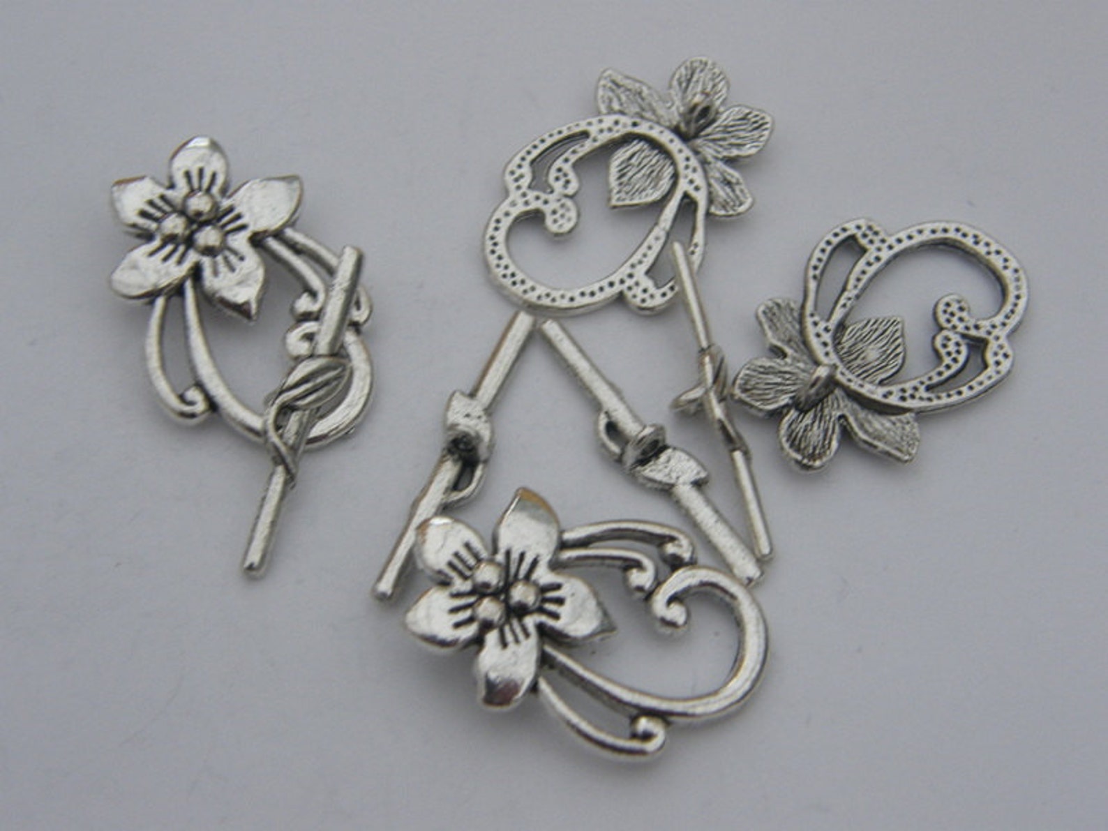 4 Flower Toggle Clasp Sets Antique Silver Tone FS80 - Etsy