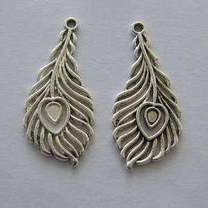 6 Peacock Feather Charms Antique Silver Tone B226 - Etsy