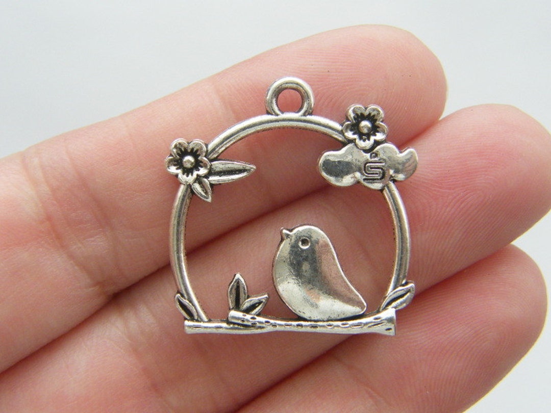 4 Bird Perch Pendants Antique Silver Tone B2 - Etsy