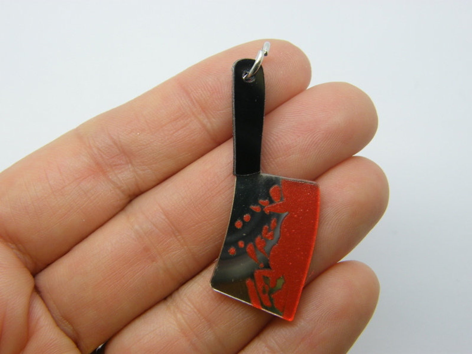 2 Bloody Meat Cleaver Knife Charms Red Black Silver Acrylic HC606 - Etsy