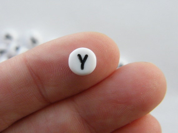 100 Letter Y Acrylic Round Alphabet Beads White and Black | Etsy