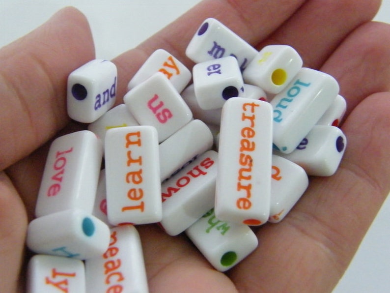 50 Word Beads White Random Acrylic - Etsy