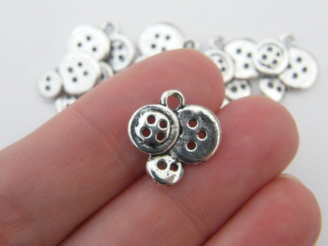 8 Buttons Charms Antique Silver Tone P516 - Etsy