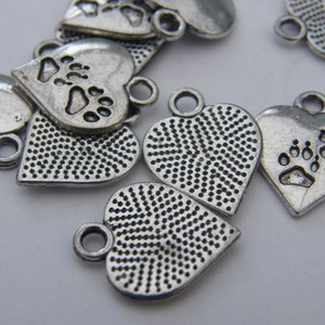 BULK 50 Heart With Paw Prints Charms Antique Silver Tone A477 - Etsy
