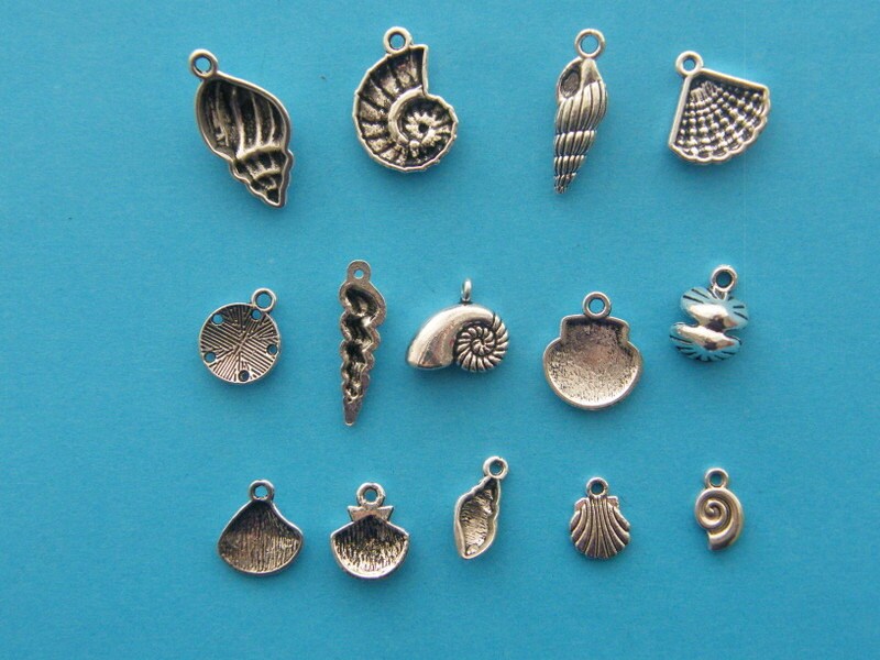 The Shell Charms Collection - 14 Different Antique Silver Tone Charms ...