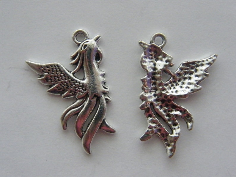 4 Phoenix Pendants Antique Silver Tone A191 - Etsy