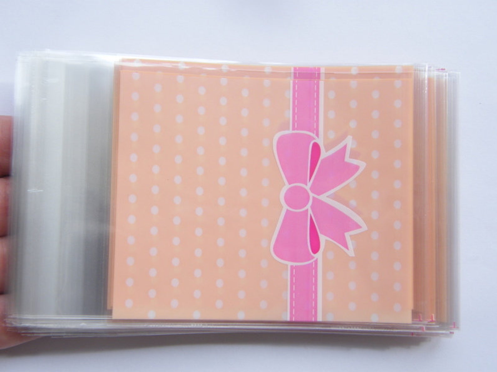 100 Pinky Peach Dots and Pink Bow Cellophane Packet Bags Self Sealing ...
