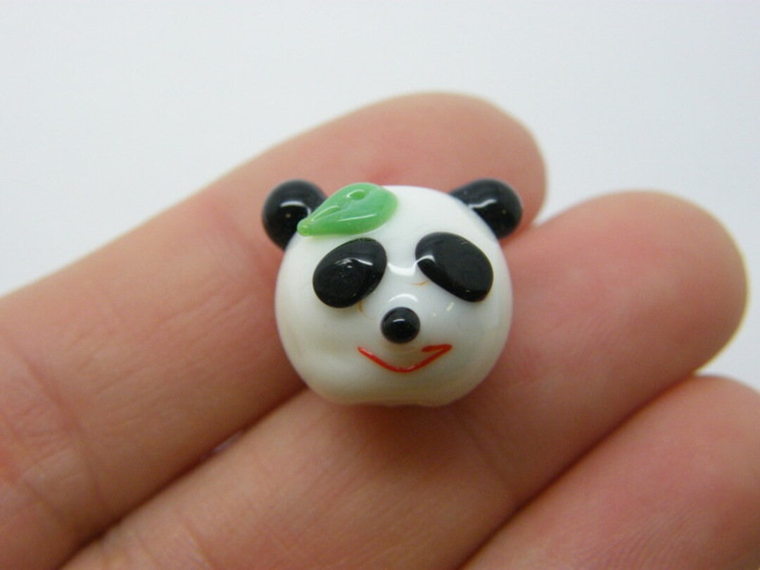 1 Panda Face Bead White Black Green Hand Made Lamp Work Glass A27 - Etsy