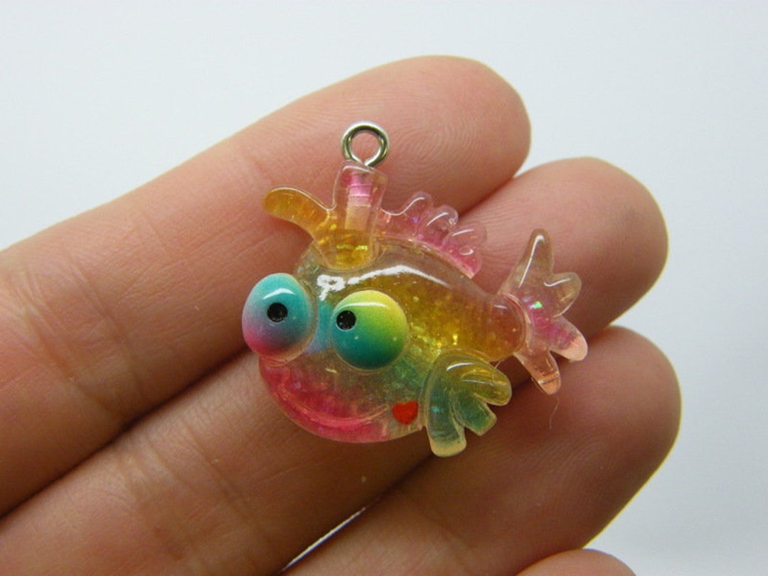 8 Fish Charms Rainbow Resin Silver Screw Bails FF86 - Etsy