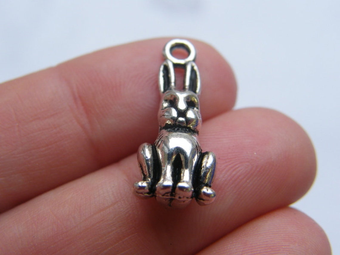 BULK 30 Rabbit charms antique silver tone A962 | Etsy