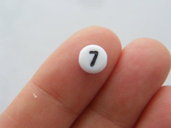 100 Number 7 acrylic round number beads white and black | Etsy