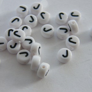 100 Letter J Acrylic Round Alphabet Beads White and Black - Etsy