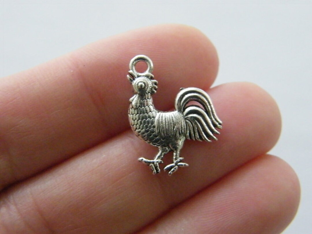 8 Chicken Rooster Charms Antique Silver Tone B136 - Etsy