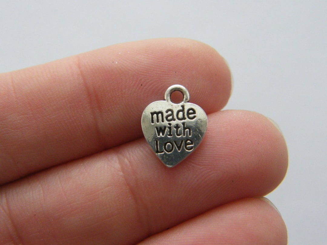BULK 50 Made With Love Heart Charms Antique Silver Tone M280 - SALE 50% ...