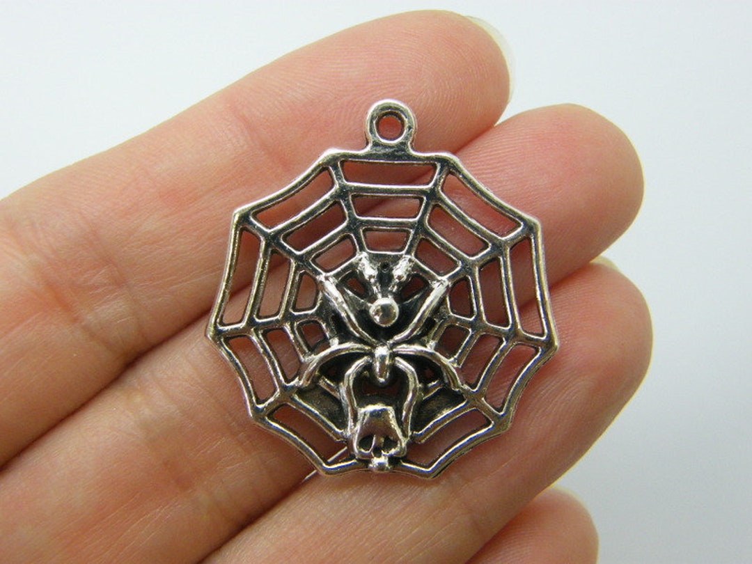 4 Spider in a Spiderweb Pendants Charms Antique Silver Tone HC1171 - Etsy