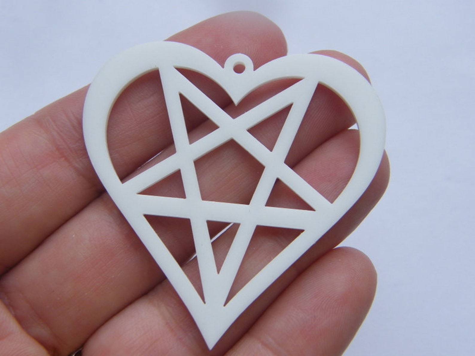 2 Heart Pentagram Pendant White Acrylic HC263 - Etsy