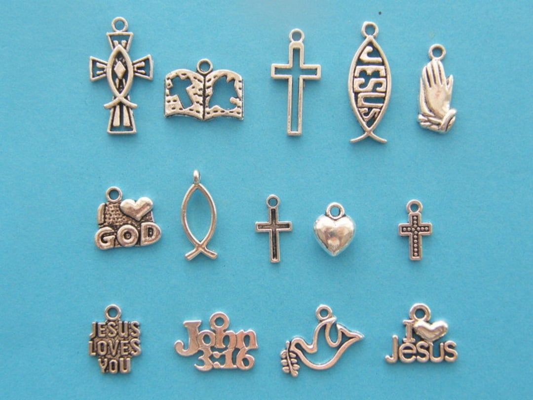 The Religious Collection - 14 Different Antique Silver Tone Charms - Etsy
