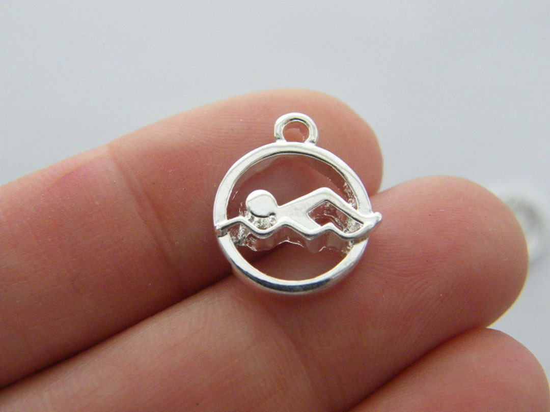 6 Swimming Charms Silver Plated SP72 - Etsy