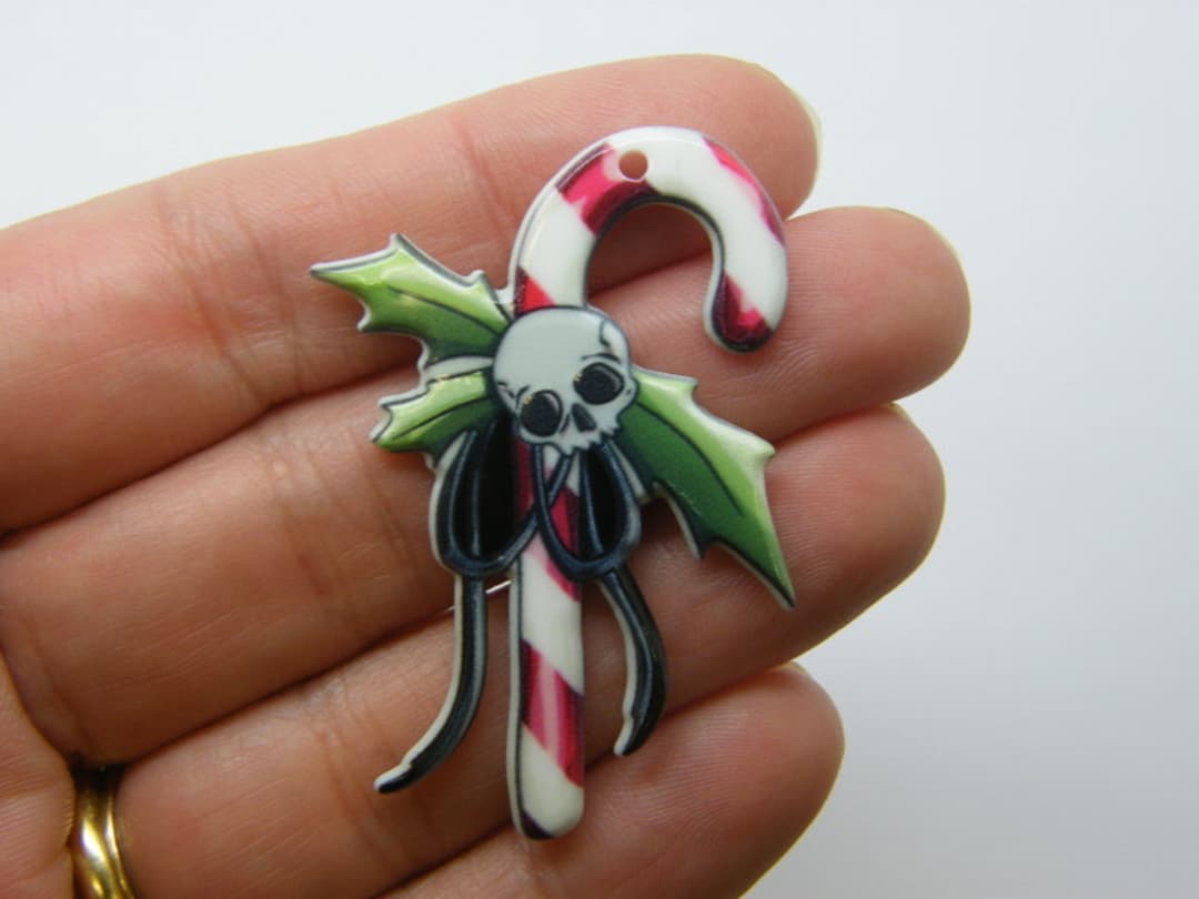 2 Creepy Christmas Candy Cane Skull Pendants Acrylic CT318 - Etsy
