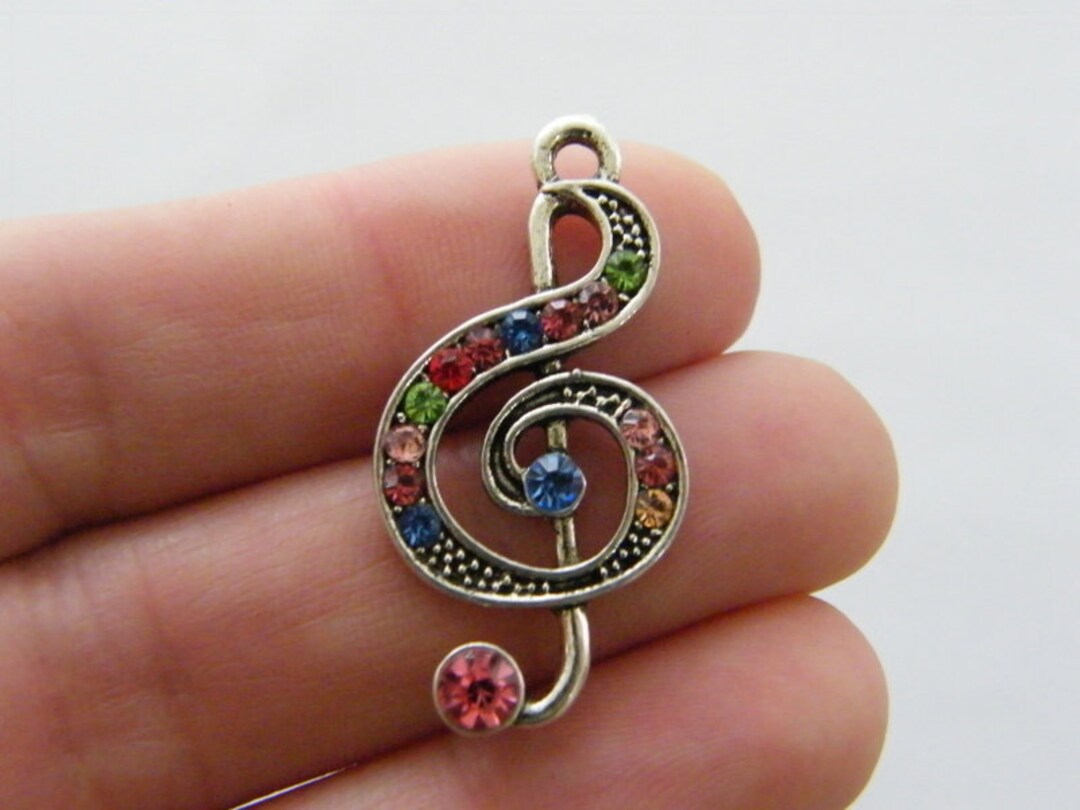 2 Music Note Rhinestone Charms Antique Silver Tone MN80 - Etsy