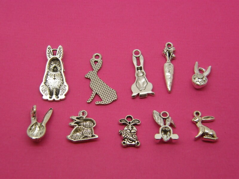 The Rabbit Charm Collection - 10 Antique Silver Tone Charms - Etsy