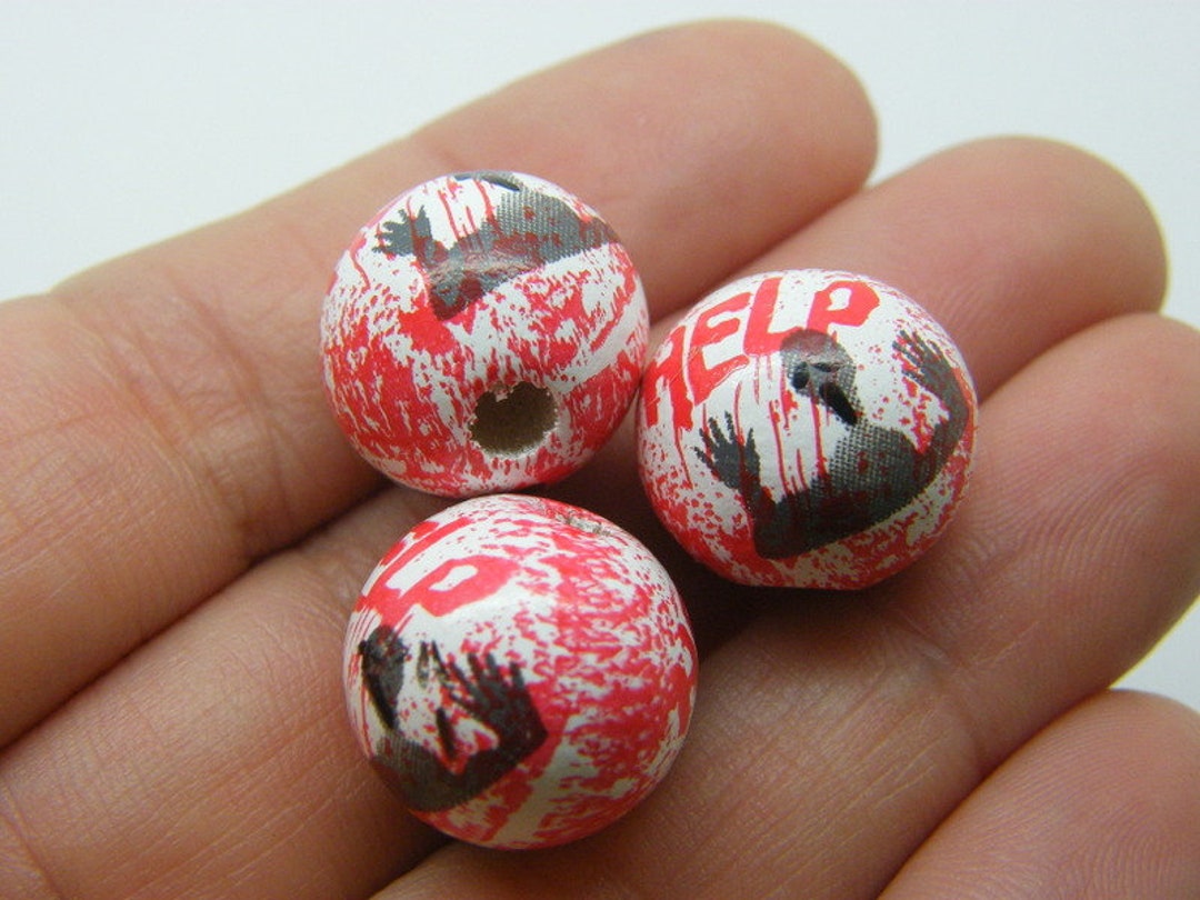 4 Bloody Help Human Halloween Beads White Wood HC SALE 50% OFF - Etsy