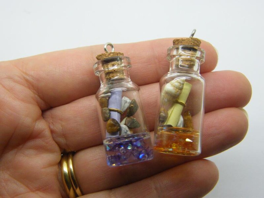 2 Message Letter in a Bottle Shells Random Mixed Pendant Glass FF668 - Etsy