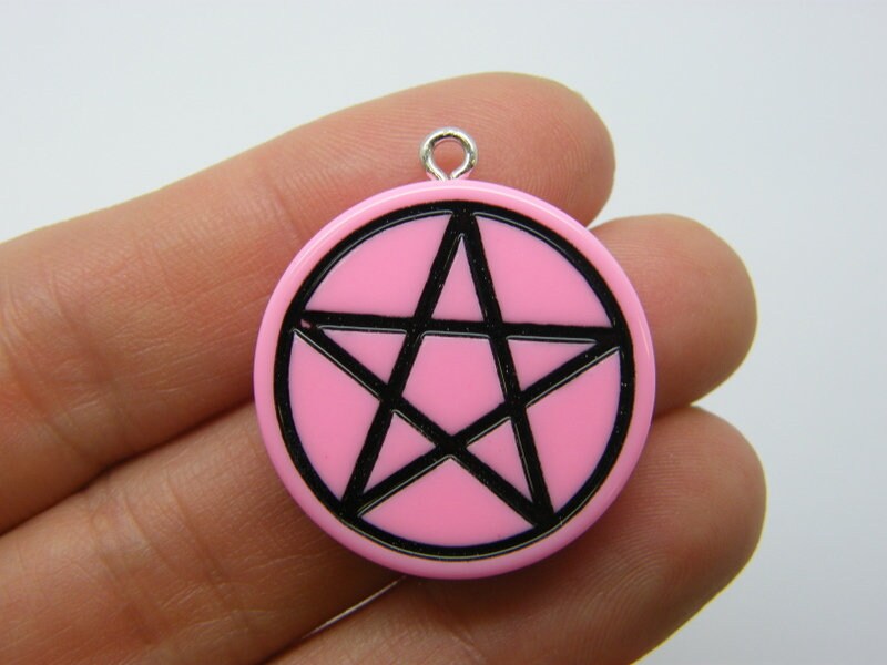 2 Pentagram Pendant Pink Black Resin HC668 - Etsy UK