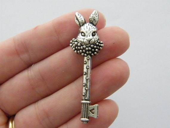2 White Rabbit Key Pendants Antique Silver Tone K68 - Etsy UK