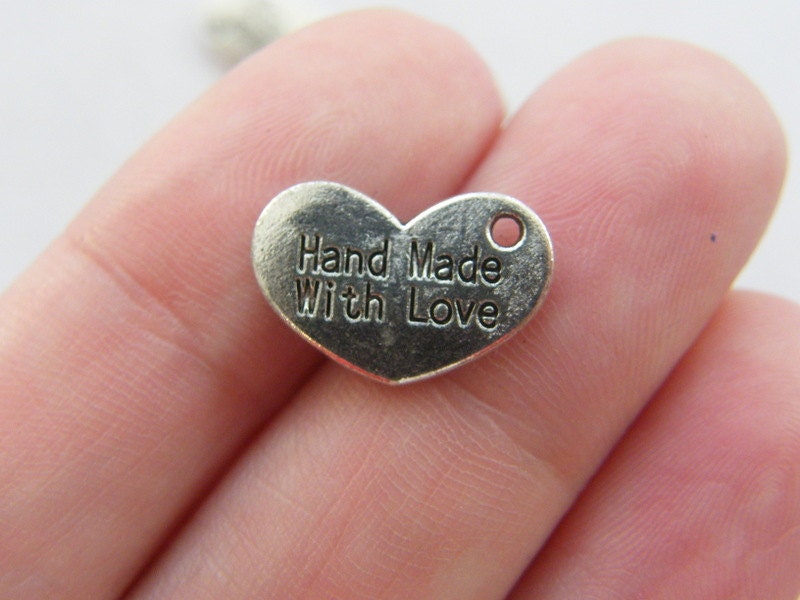 BULK 50 Hand Made With Love Heart Charms Antique Silver Tone M140 - Etsy