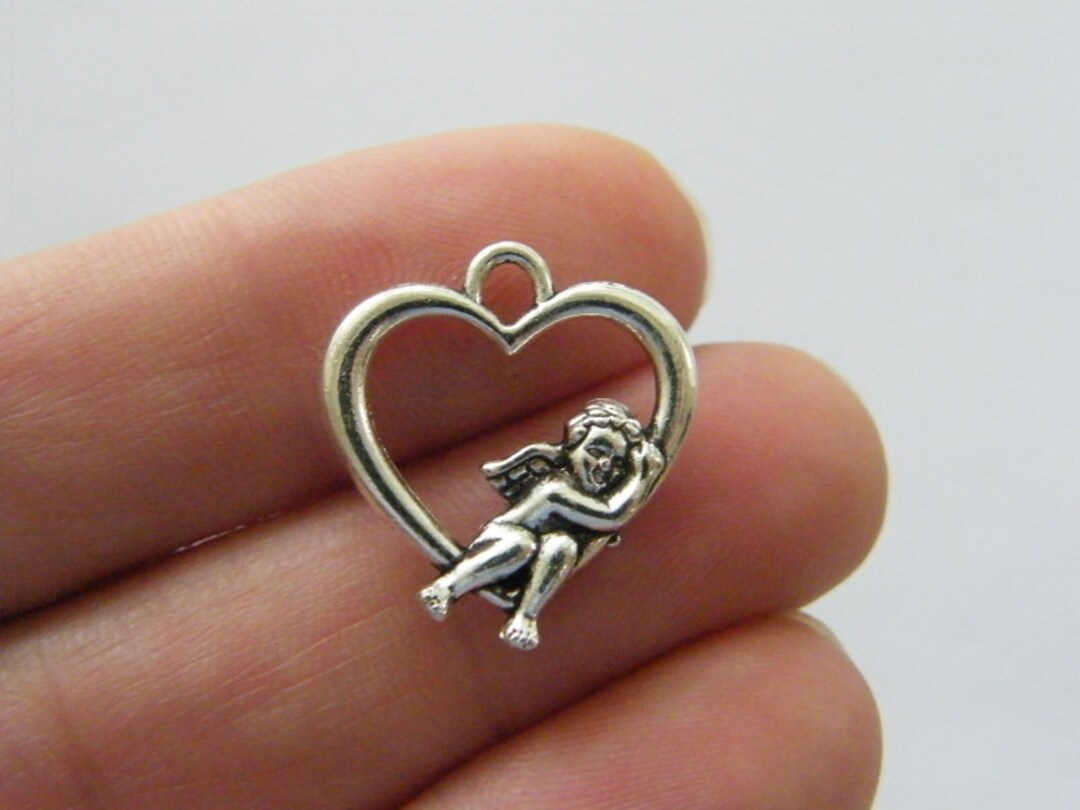20 Angel Heart Charms Antique Silver Tone AW80 - Etsy