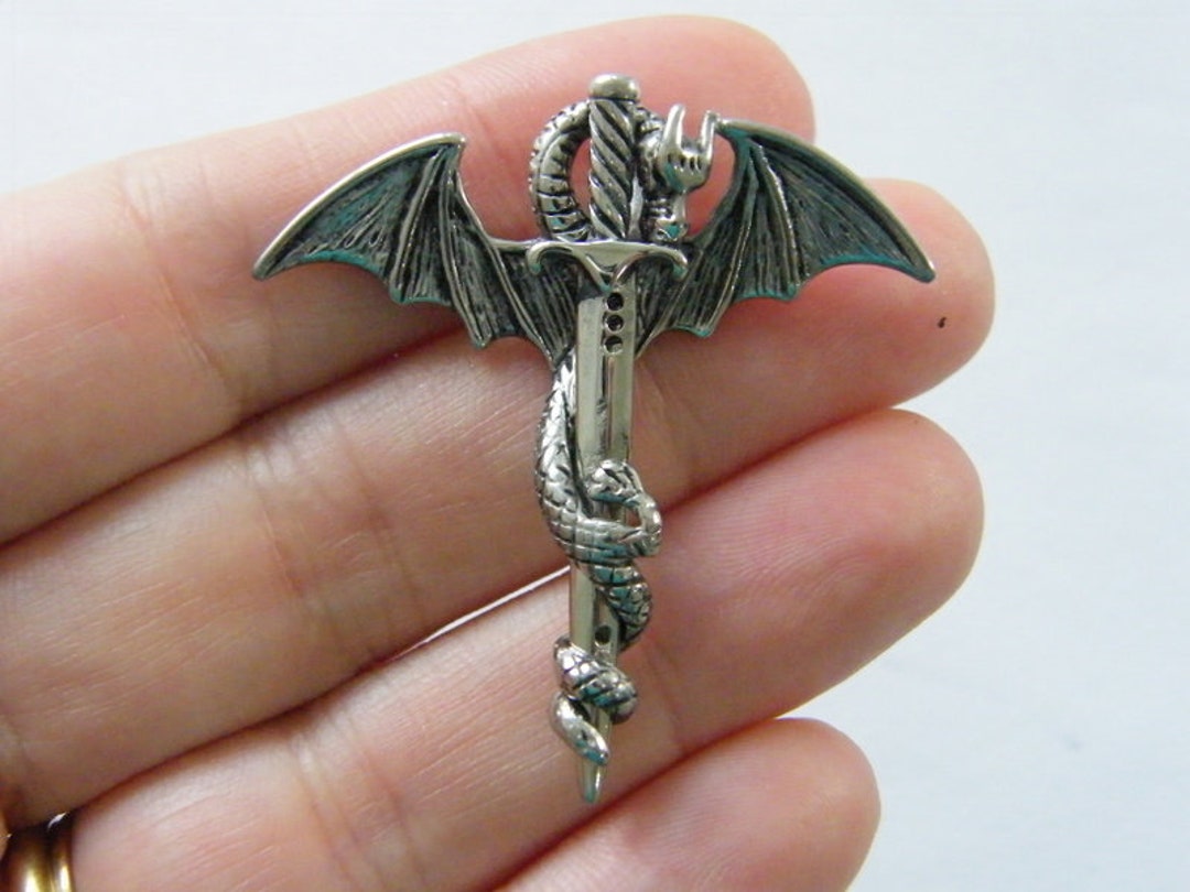 1 Knife Dagger Sword Dragon Pendant Antique Silver Tone Stainless Steel ...
