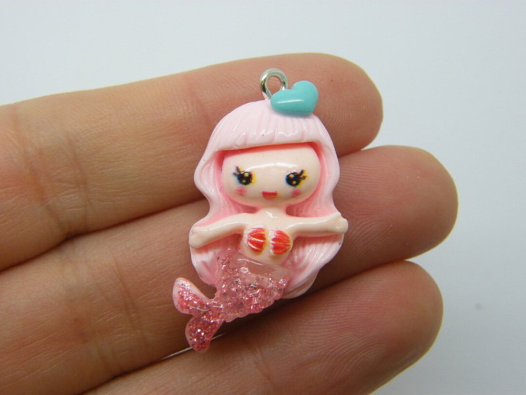 16 Mermaid Charms Pink Resin FF398 - Etsy