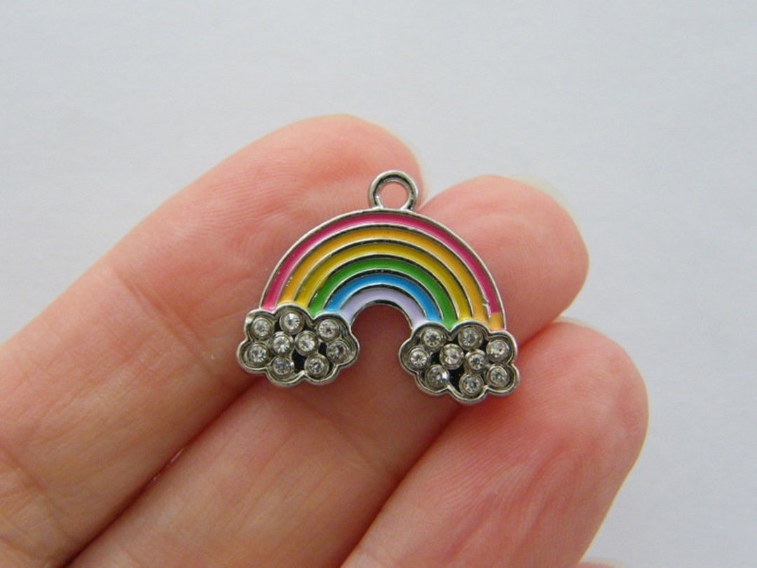 2 Rainbow Cloud Rhinestone Charms Silver Tone S80 - Etsy