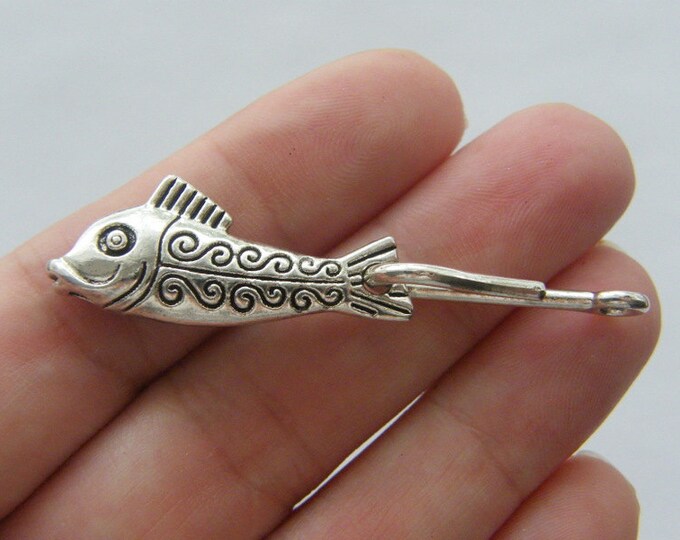 2 Fish and Hook Toggle Clasps Antique Silver Tone FS83 - Etsy