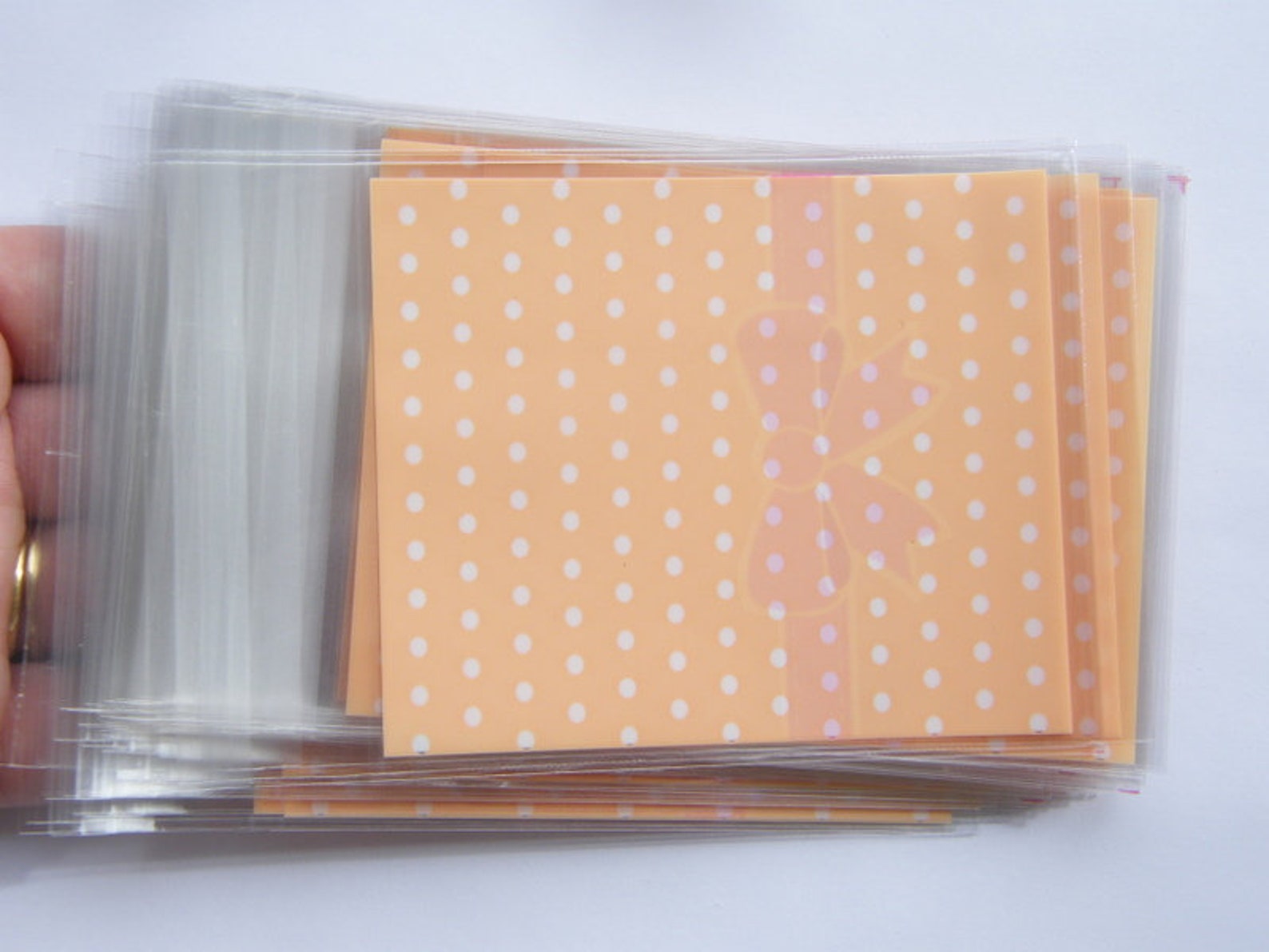 100 Pinky Peach Dots and Pink Bow Cellophane Packet Bags Self Sealing ...