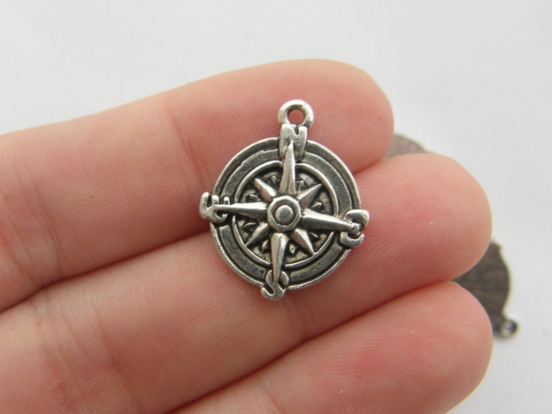 6 Compass Charms Antique Silver Tone FF711 - Etsy