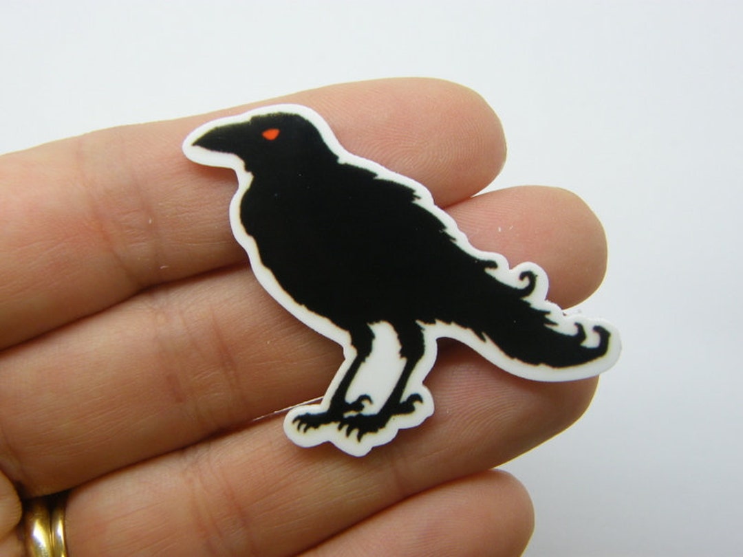 8 Raven Crow Bird Glue on Cabochon Black White Resin B155 - Etsy